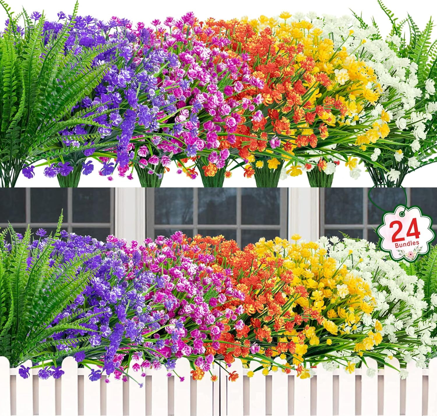 GUISANTO 24Pcs Mixed Color Artificial Camellia and Boston Fern ...