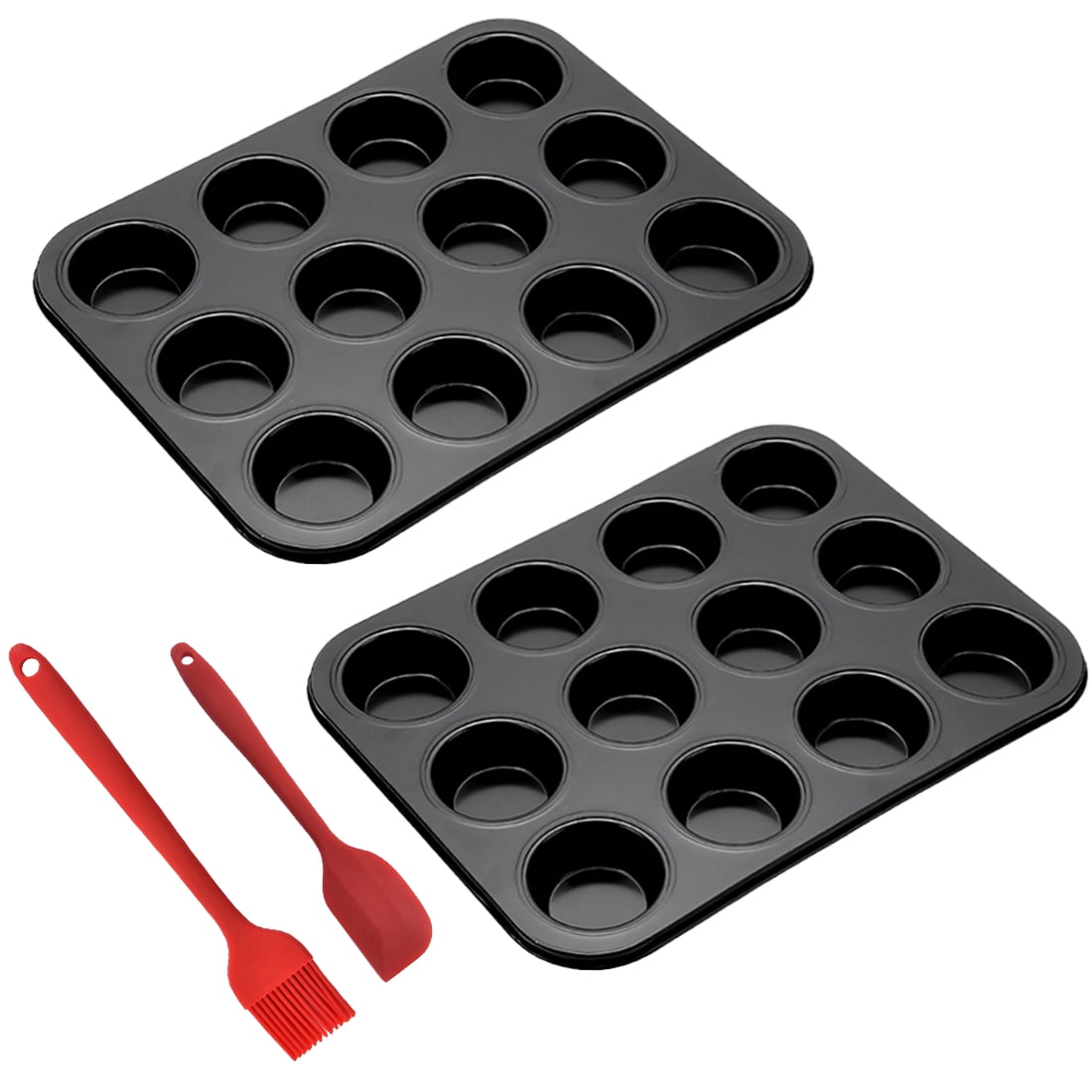 GUIYANIU 2 Pcs 12-Cavity Non-Stick Round Muffin Pan Black for Kitchen ...