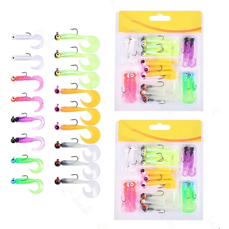 GUIYANIU 34 Pcs Fishing Jigs Head Hook Soft Lure Kit for Fishing ...