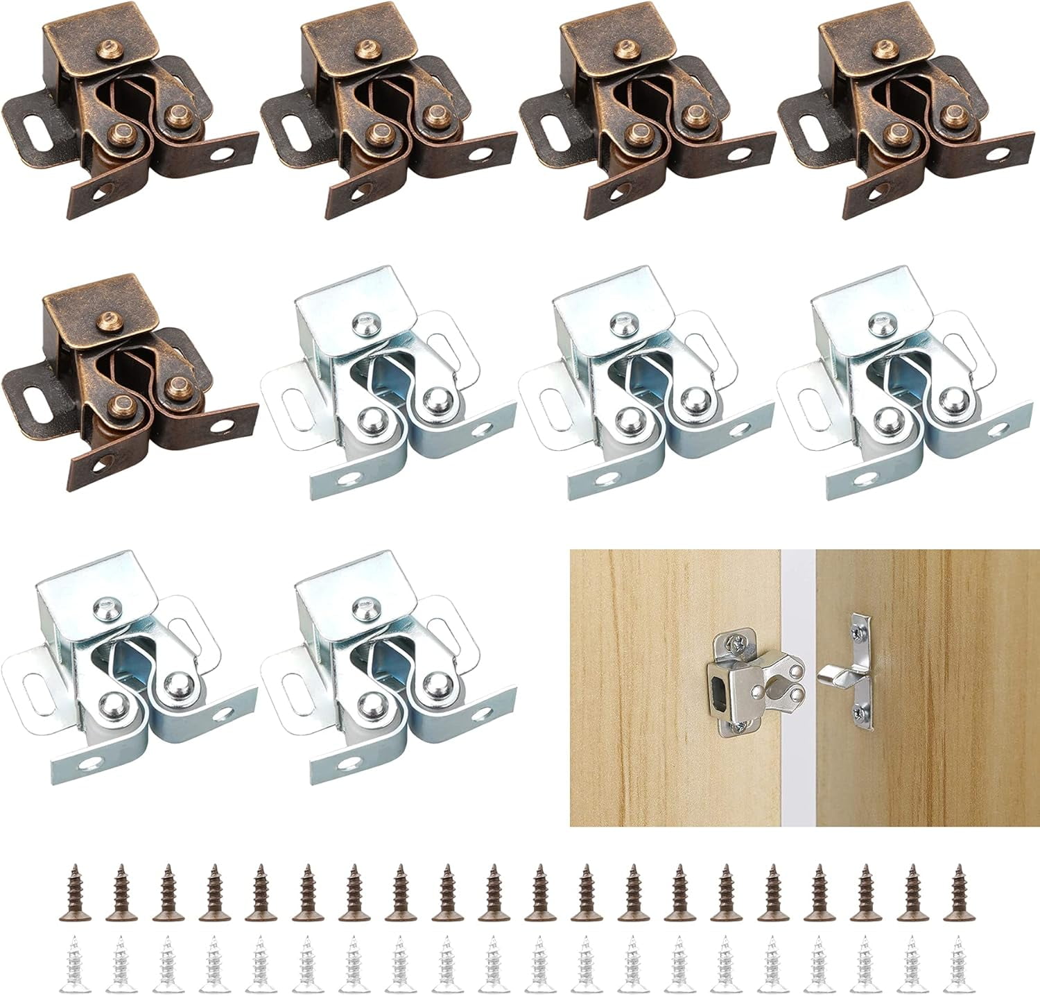 GUIYONG 10 Sets of Double Roller Catch with Spring for Cabinet Doors ...