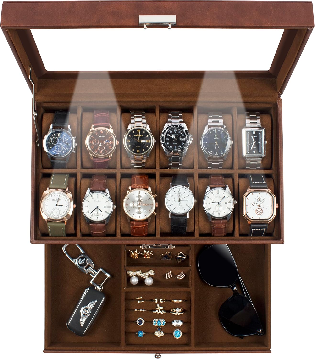 GUKA Watch Box 12 Slot Watch Display Organizer Leather Case Drawer ...