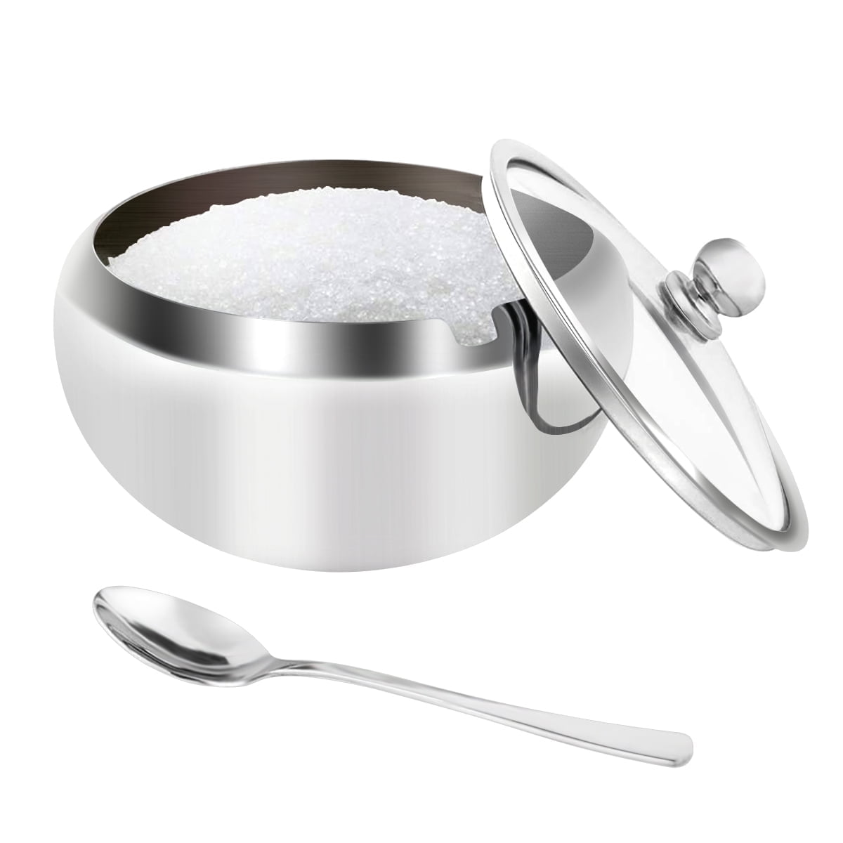 GULAAE Stainless Steel Sugar Bowl, Glass Lid, Spoon, 16.9oz, Elegant ...