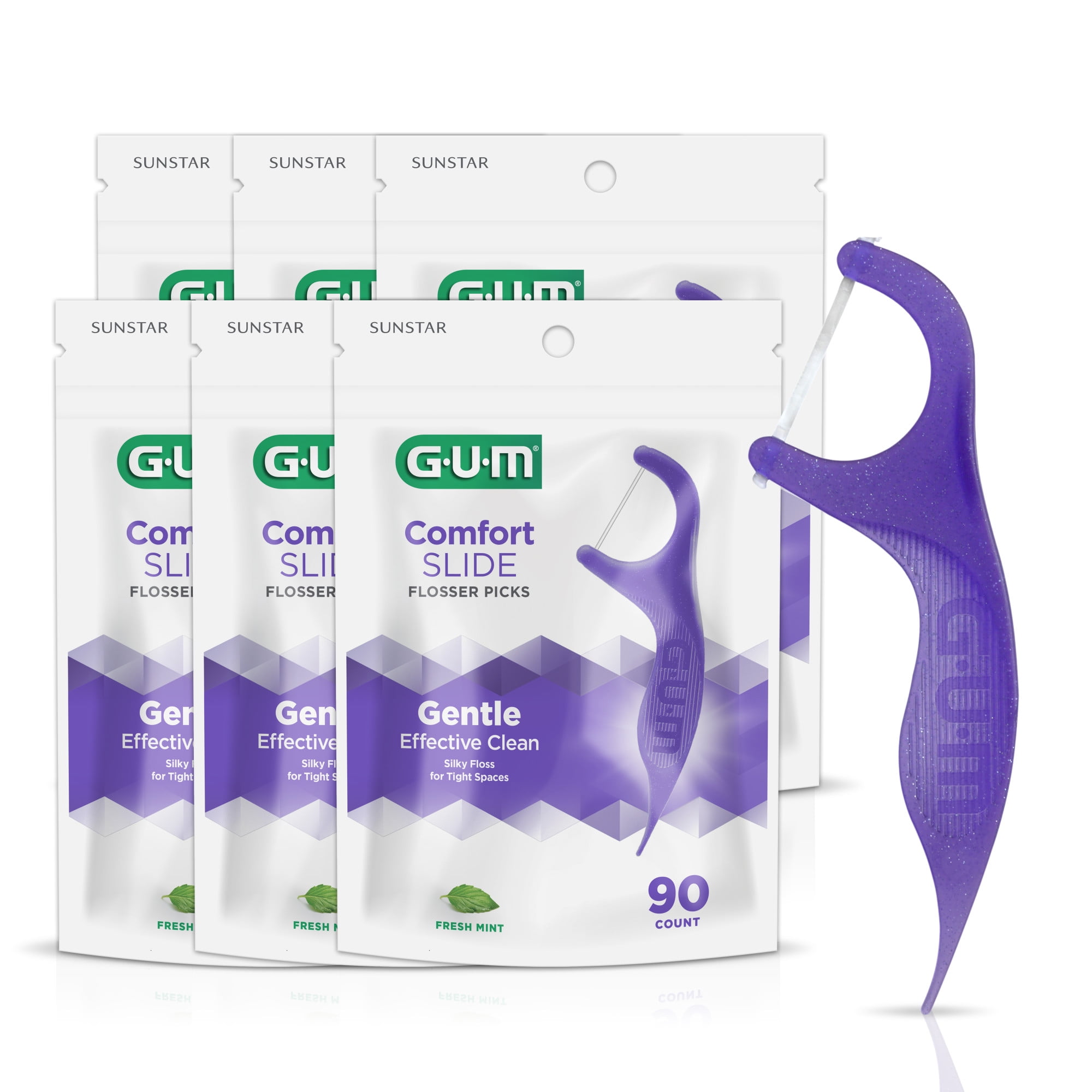 GUM Comfort Slide Floss Picks, Mint Flavored Dental Floss, 90 Count ...