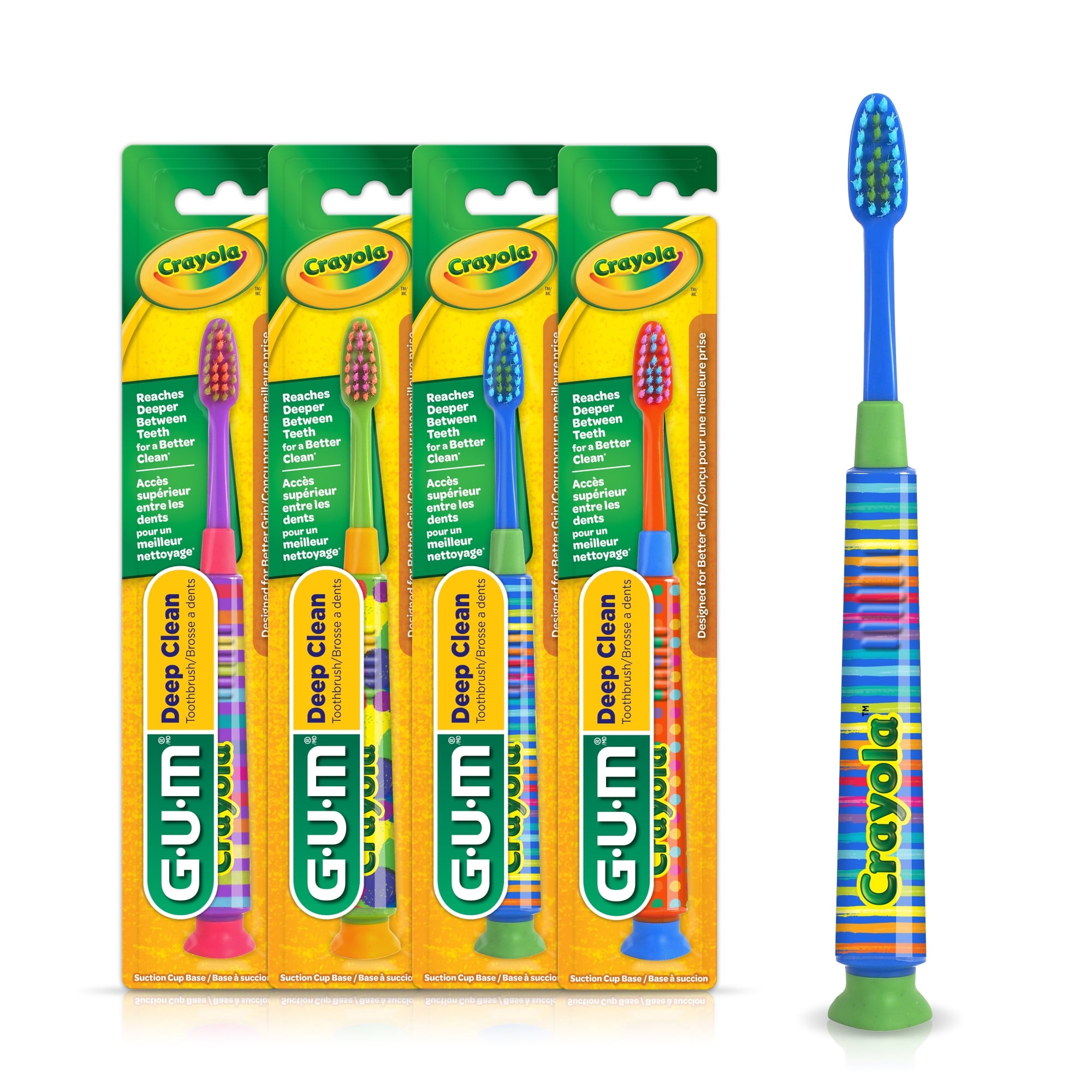 GUM Crayola Kids Toothbrush, Soft Bristles, Suction Cup Base, Ages 4-9 ...