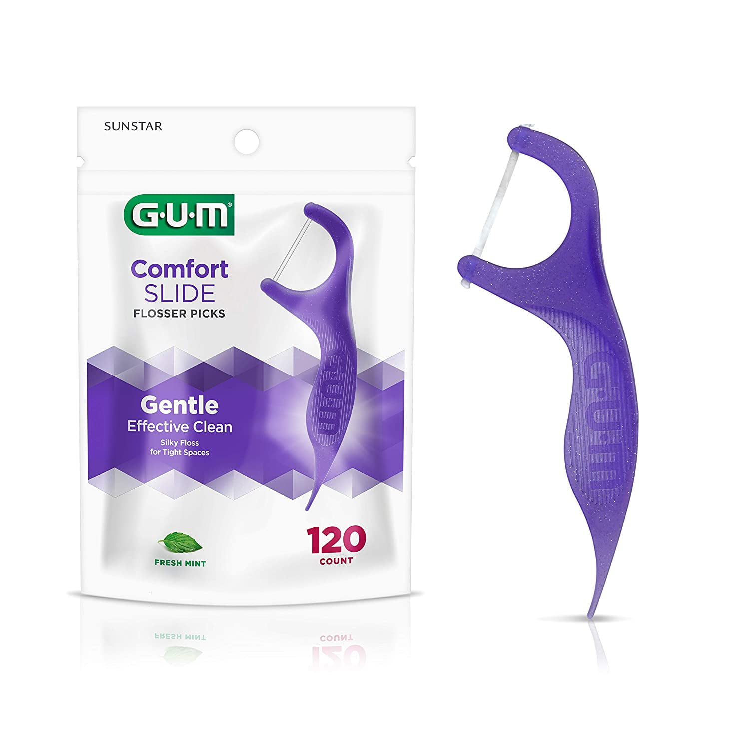 GUM Eez-Thru Comfort Slide Flossers, Fresh Mint, 120 Count, Compact ...
