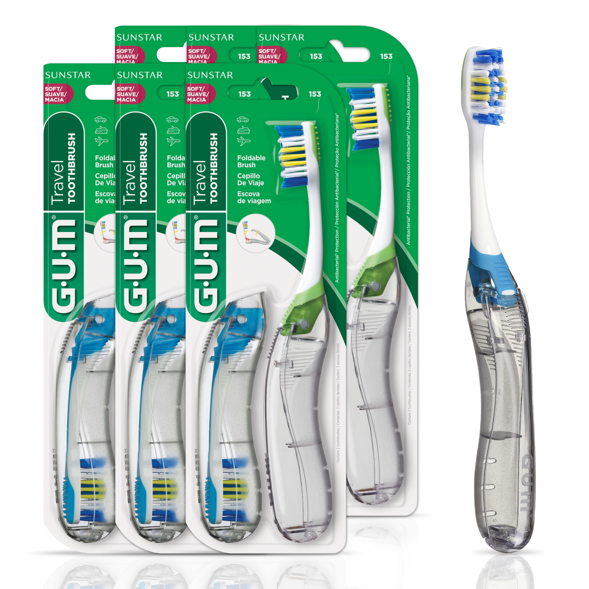 GUM Folding Travel Toothbrush, Compact Soft Bristles with Tongue ...