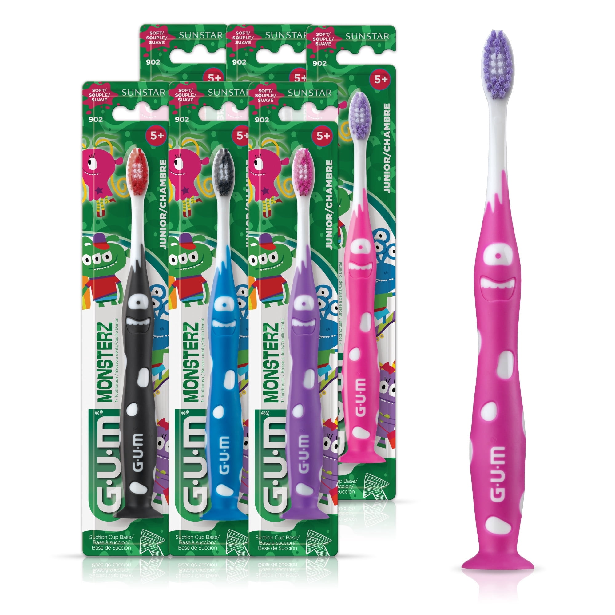 GUM Monsterz Jr Kids’ Toothbrush, Soft Bristled w/ Su Countion Cup, For ...
