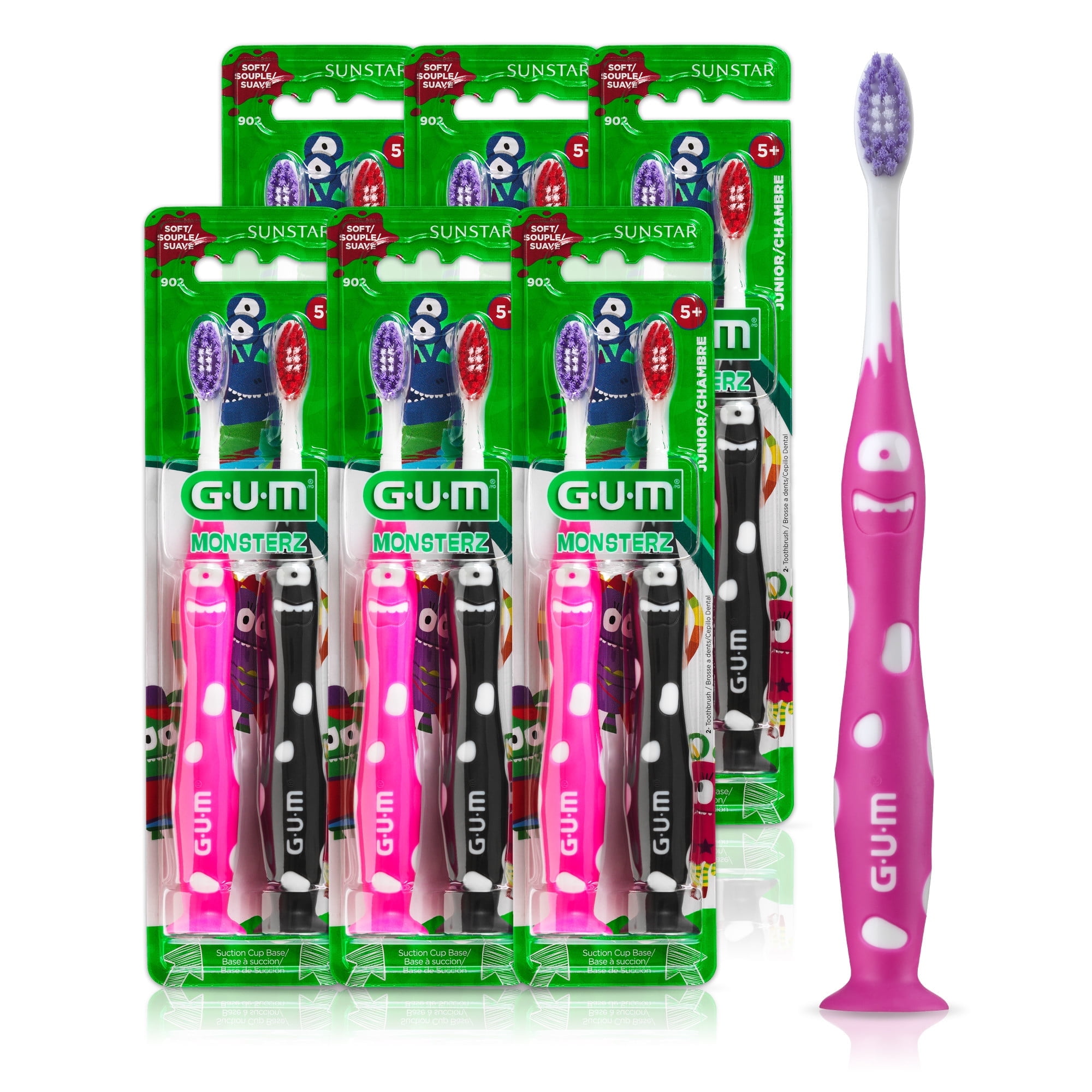 GUM Monsterz Jr Kids’ Toothbrush, Soft Bristled w/ Su Countion Cup, For ...