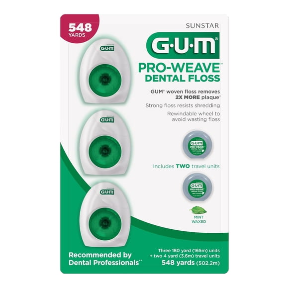 G.U.M. Pro-Weave Dental Floss Set, 3x180 Yards, Woven Plaque Removal ...