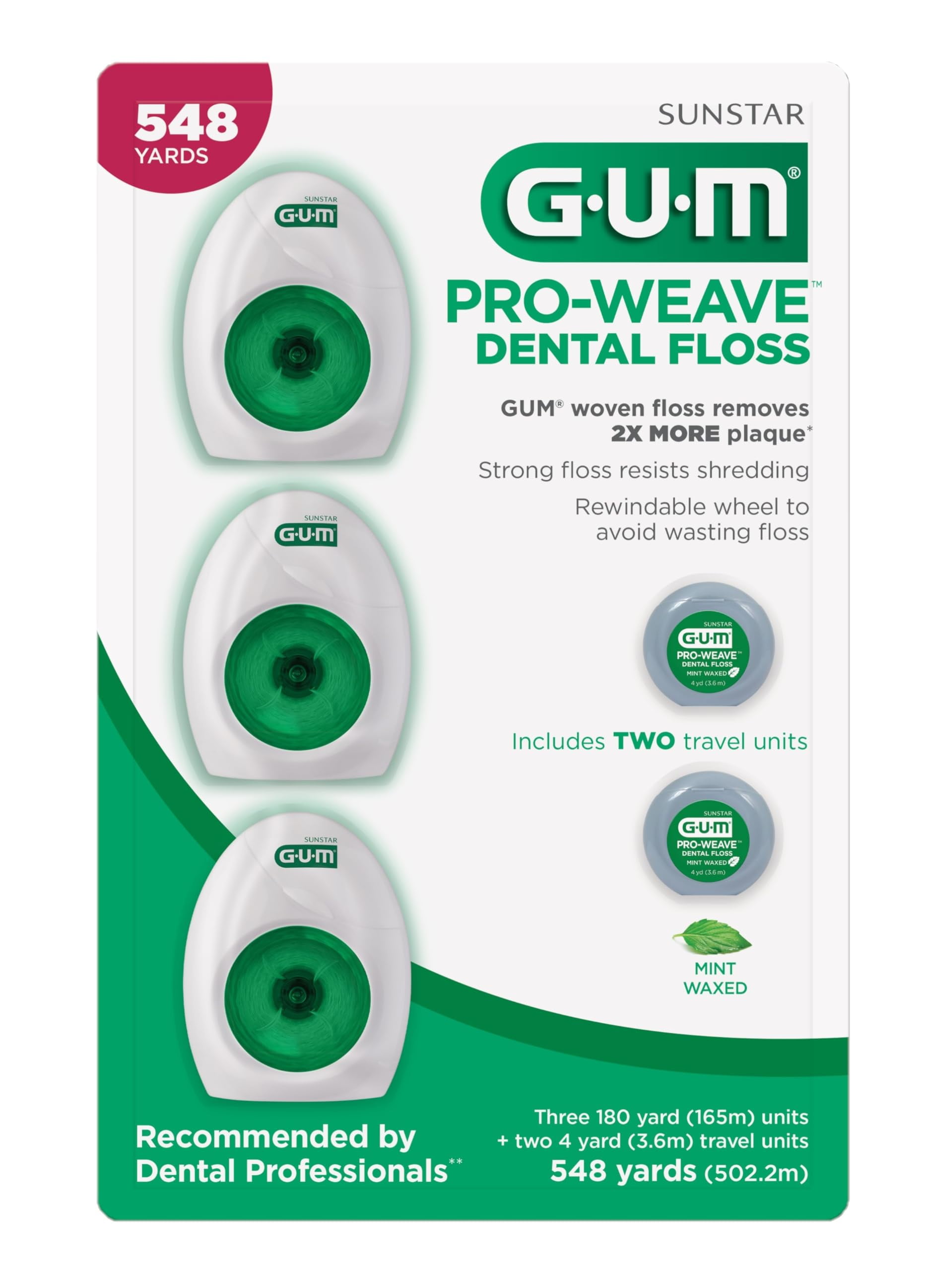 GUM Pro-Weave Woven Dental Floss, Shred Resistant Waxed Floss, Mint ...