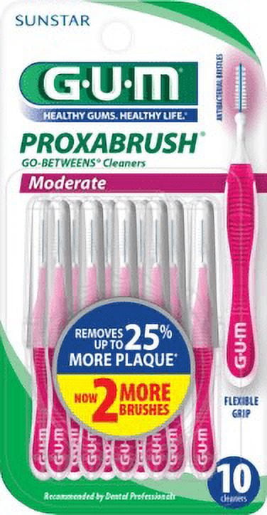 GUM Proxabrush Go-Betweens Cleaners Moderate 10 Count, Interdental ...