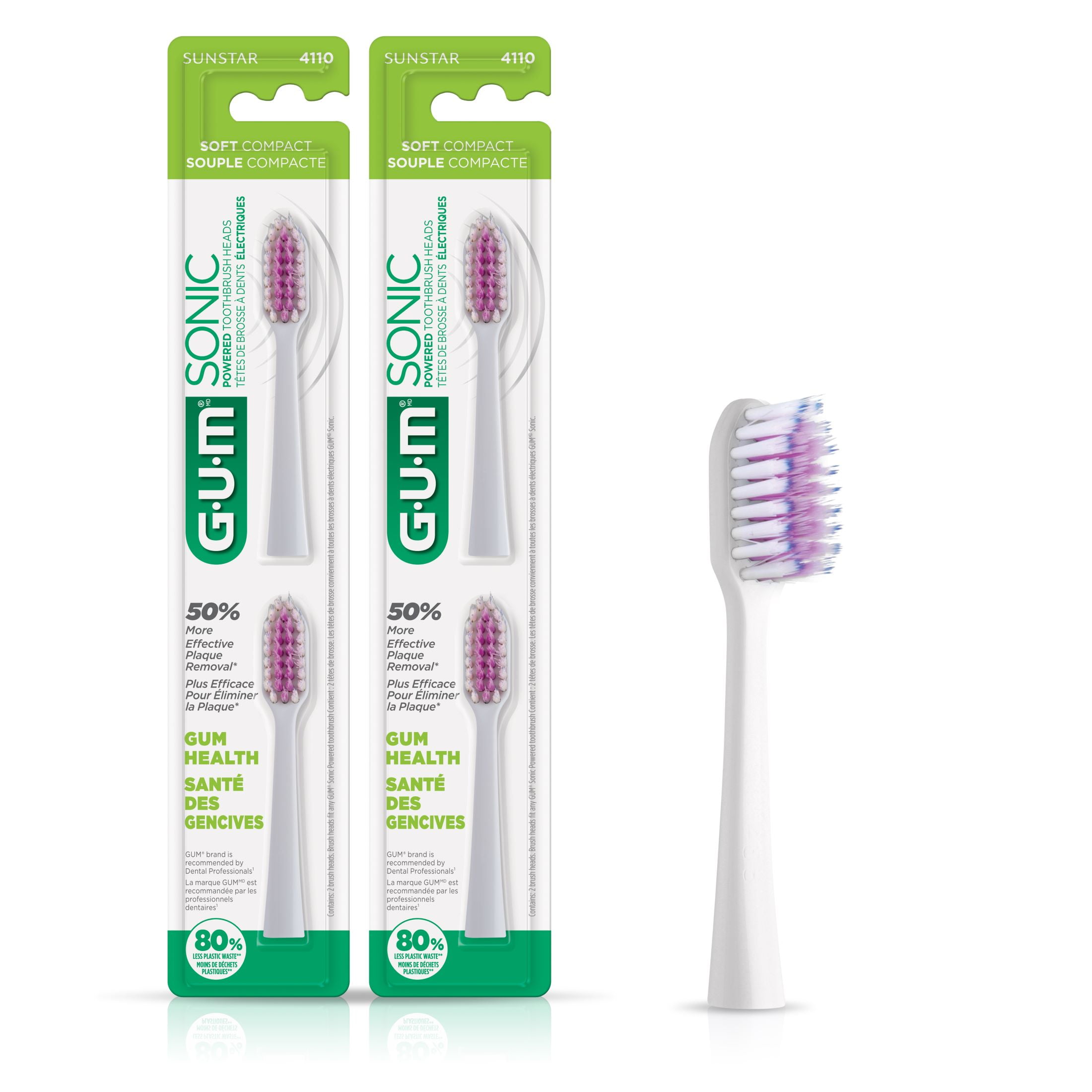 GUM Sonic Powered Toothbrush Refills, Tapered Bristles Clean Below the ...