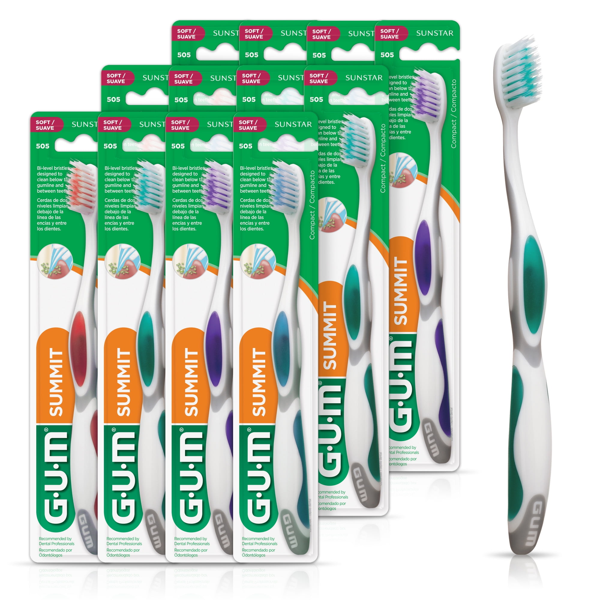 GUM Summit+ Ultra Soft Bristle Toothbrushes, Ultra Reach, Sensitive ...