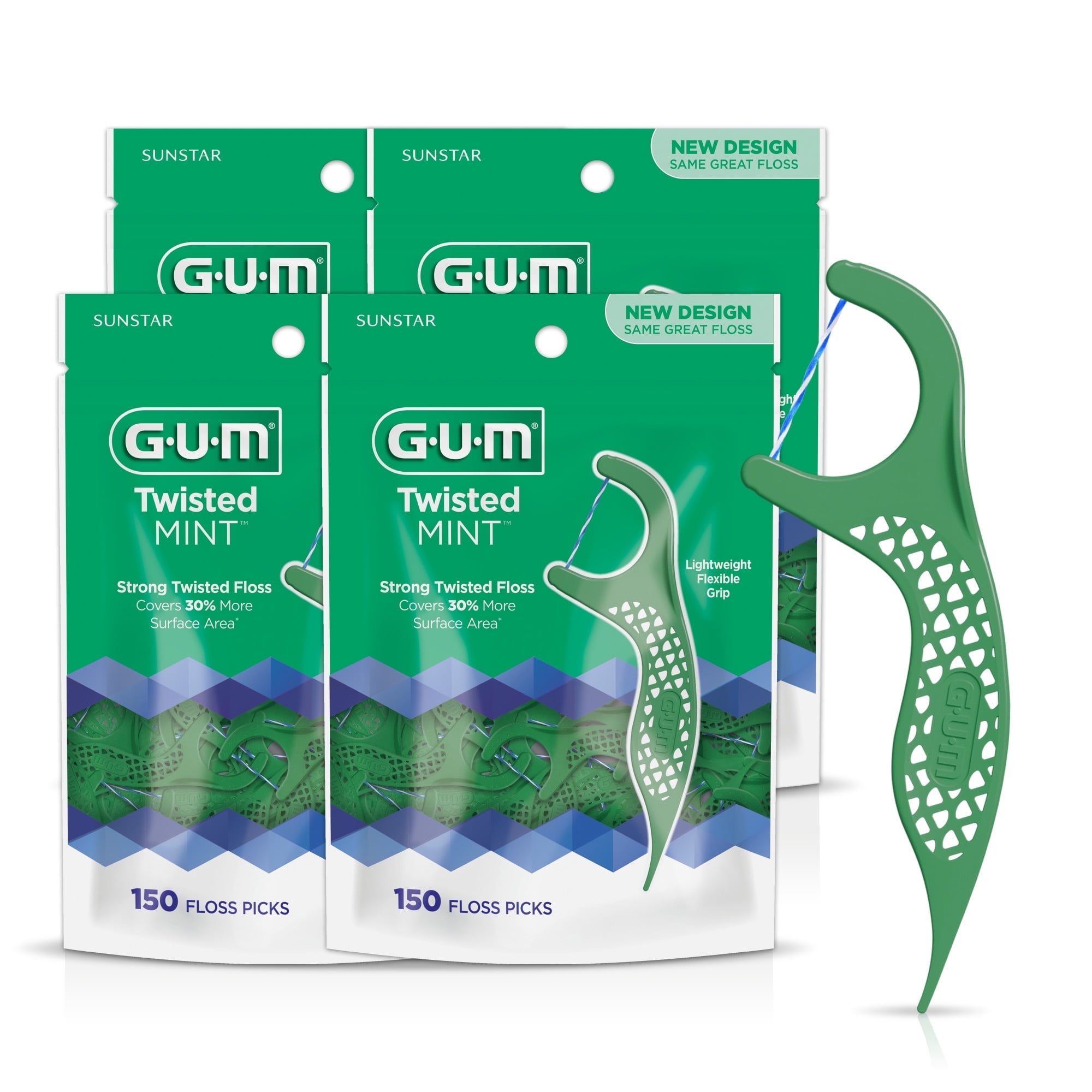 GUM Twisted Mint Floss Picks - Twisted Threads, Shred-Resistant Floss ...