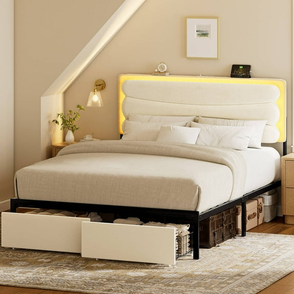 GUNAITO Queen Bed Frame with Adjustable and Rechargeable Headboard,2 ...