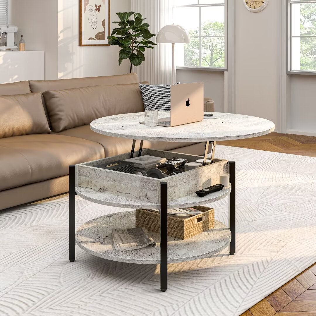 Dextrus Modern Lift Top Coffee Table with Storage, Round Center Tables ...