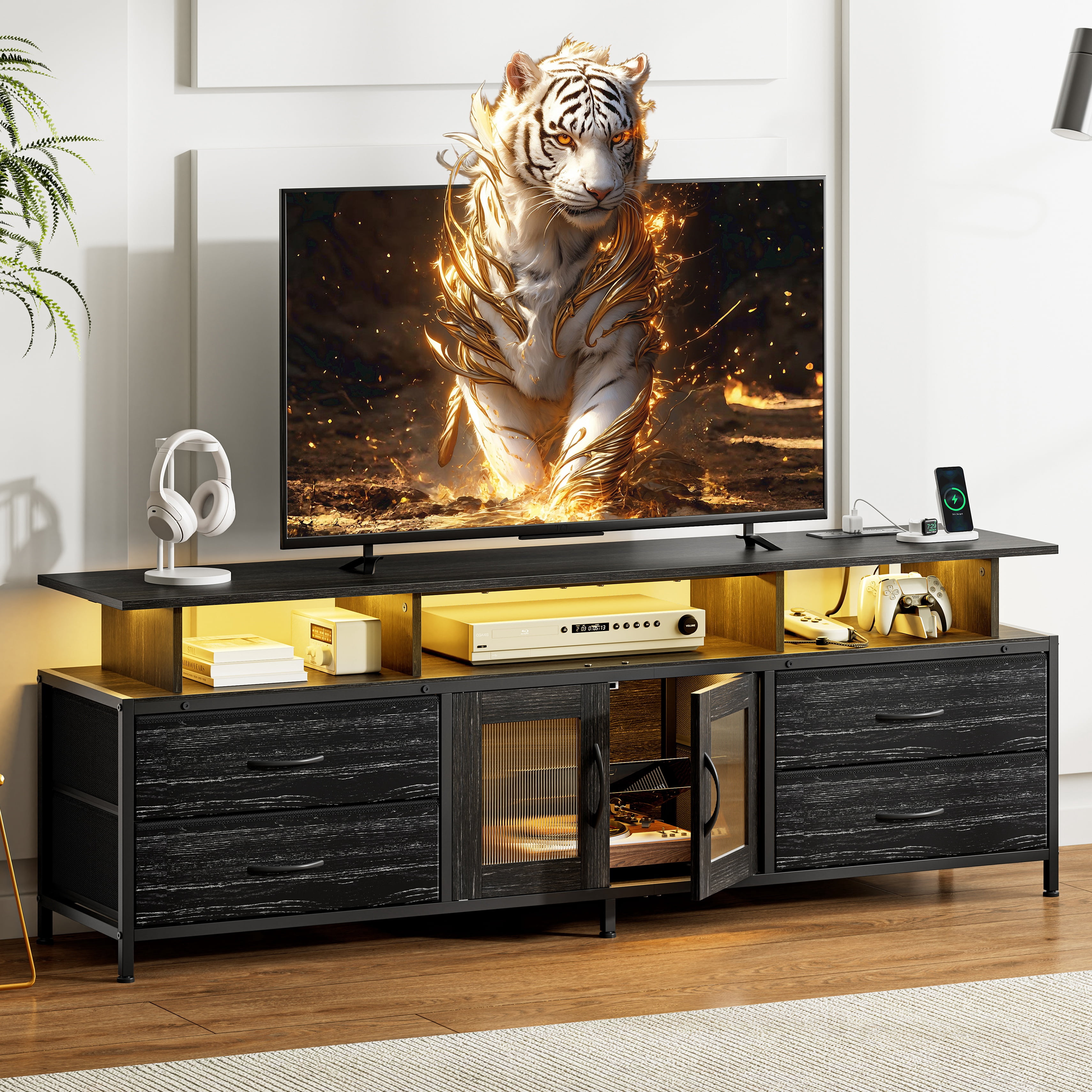 GUNAITO TV Stand for TV up to 75", Big TV Stand for Living Room ...