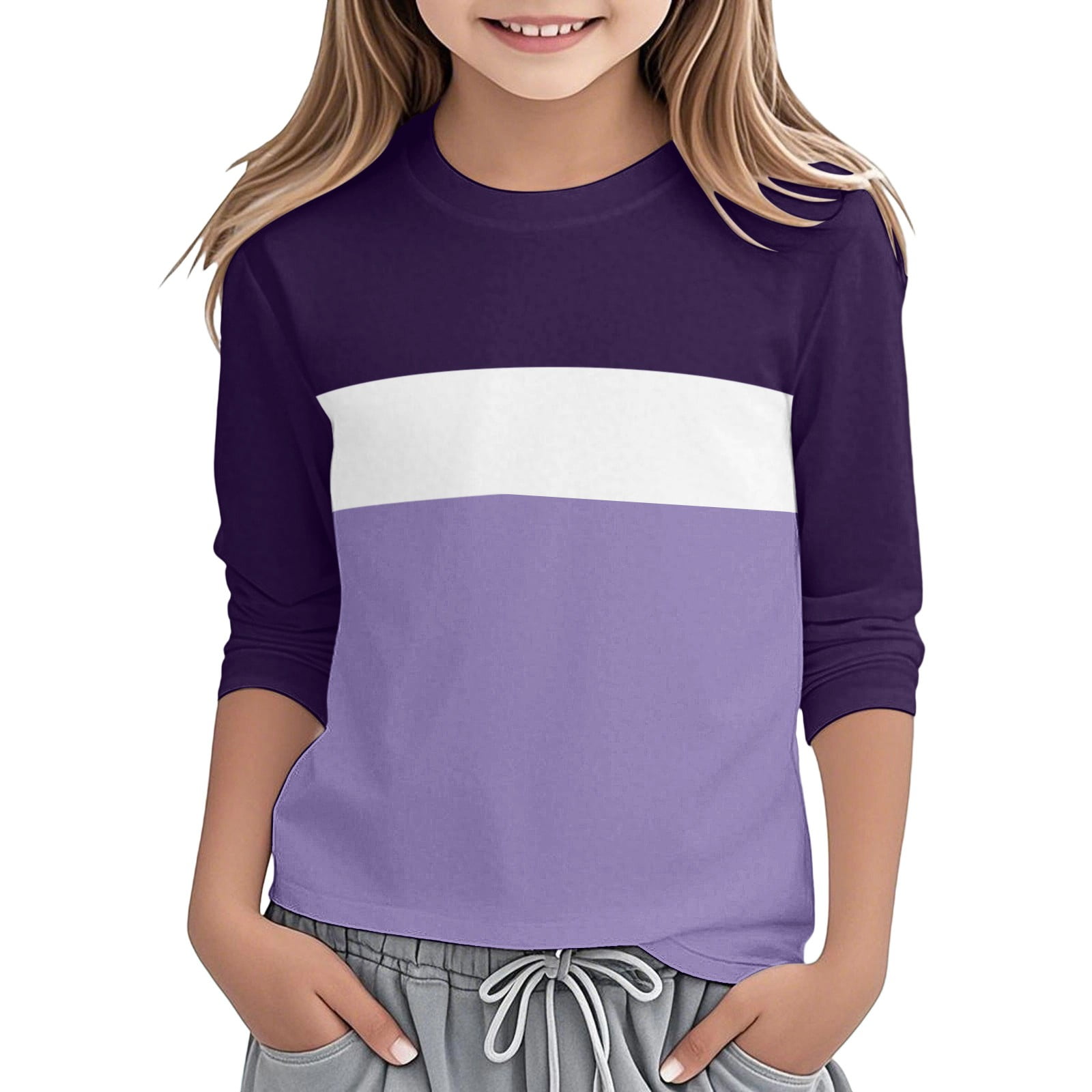 GUNIA Girls Long Sleeve Shirts Casual Color Block Crewneck Basic Tunic ...