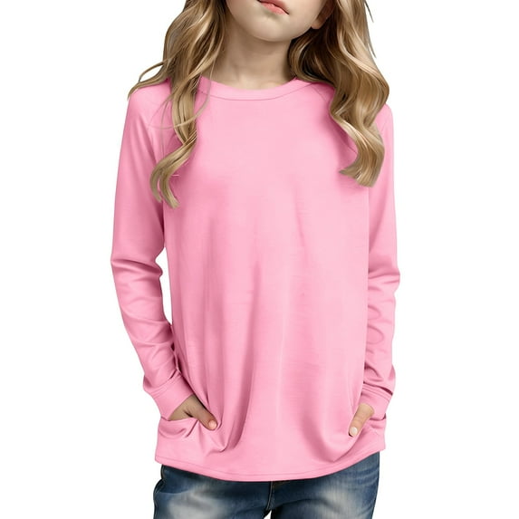GUNIA Girls Long Sleeve Shirts Casual Solid Color Crewneck Basic With ...