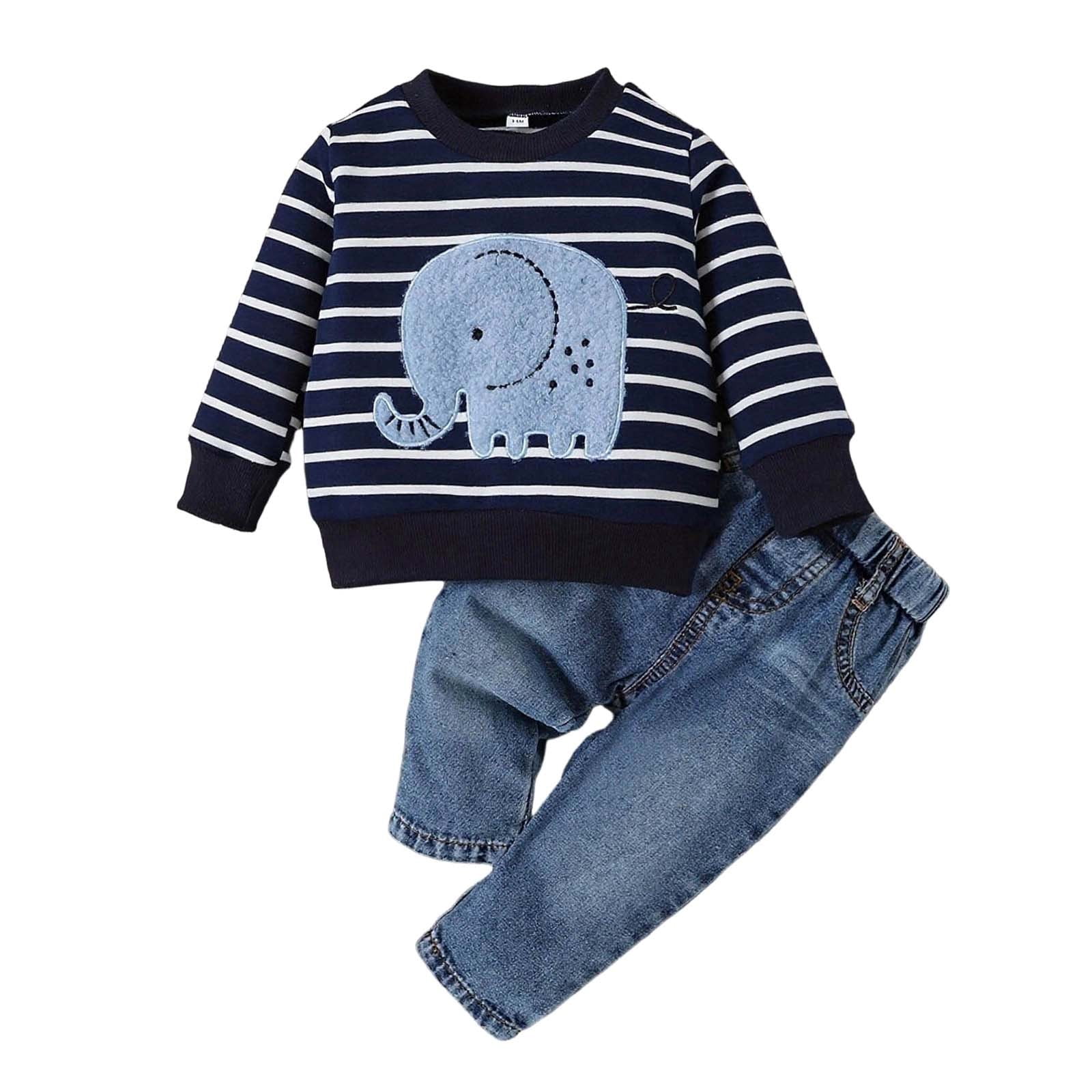 GUNIA Kids Toddler Baby Boy Outfits Stripe Long Sleeve Top With Denim ...