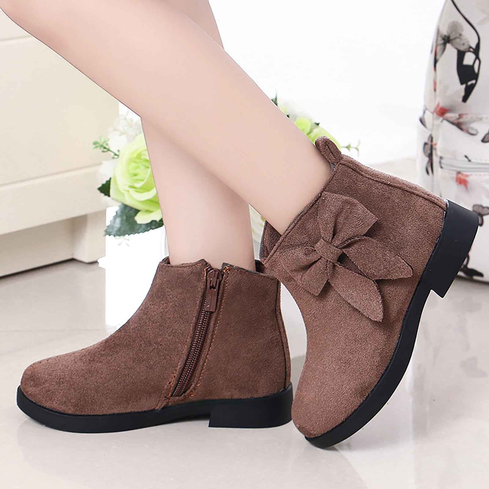 GUOBIOZIY Girls Ankle Boots Side Zip Low Heel Slip on Casual Chelsea ...