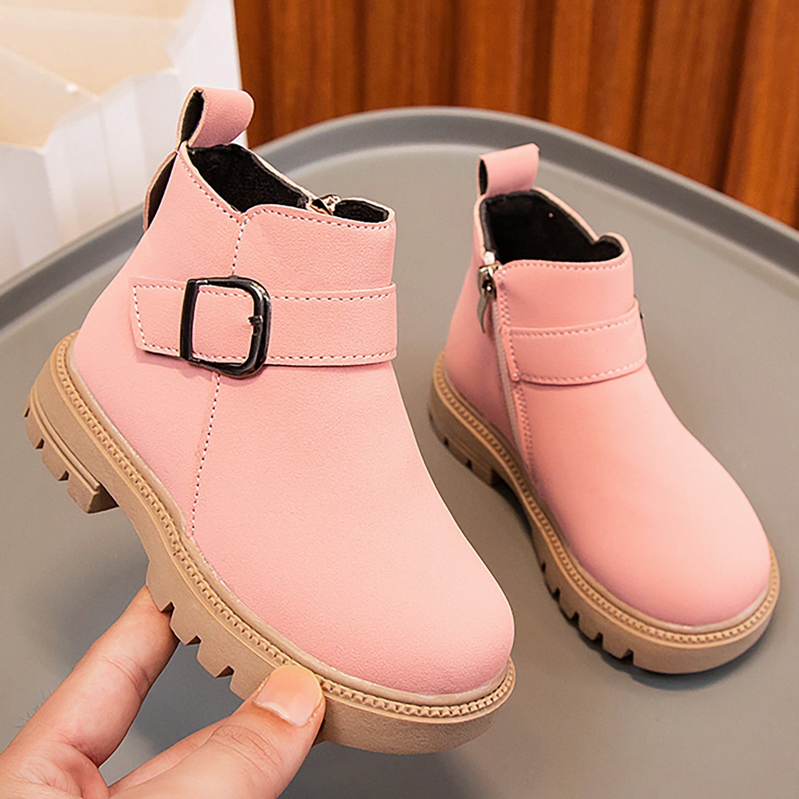 GUOBIOZIY Girls Kids Ankle Boots Side Zip Low Heel Slip on Winter ...