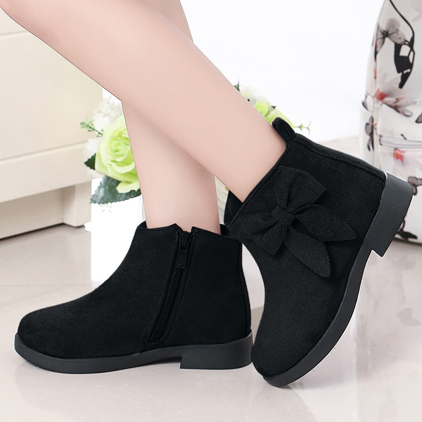 GUOBIOZIY Girls Low heel Ankle Boots Running Boots Winter Casual Boots ...