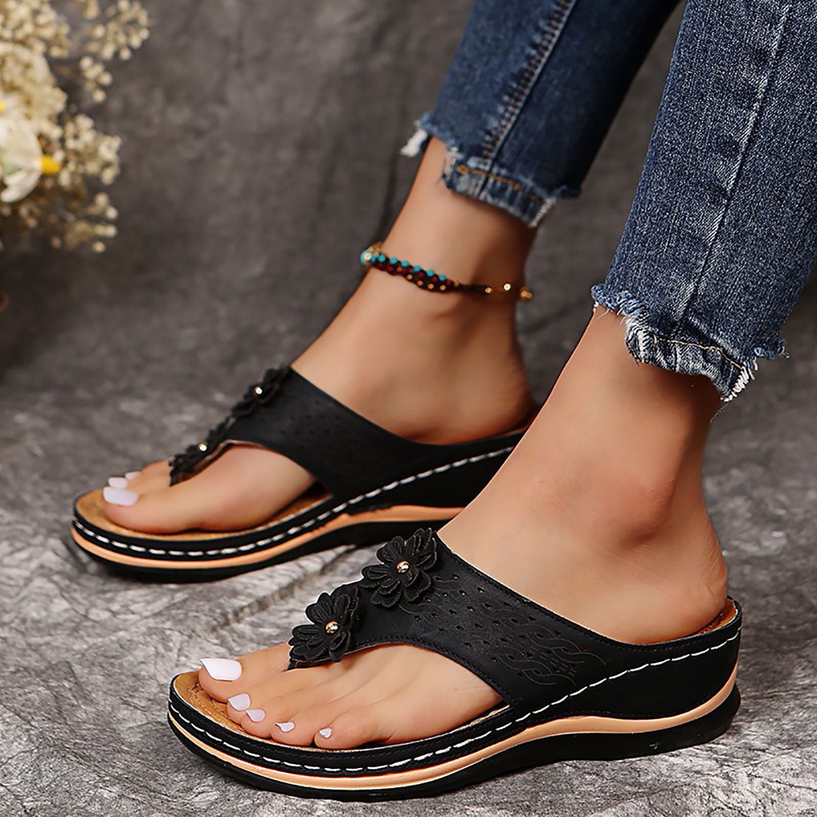 GUOBIOZIY Sandals Women Wedge Shoes: Summer Dressy Womens Flip Flops ...