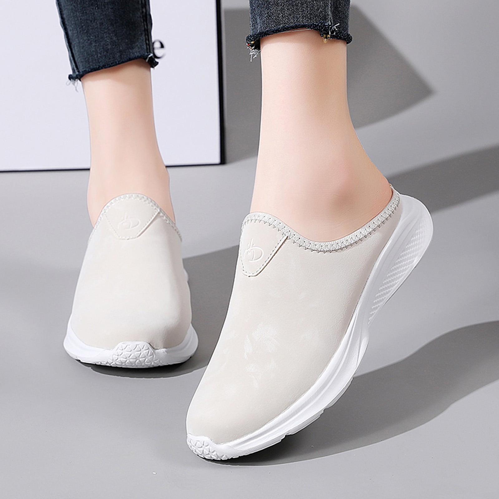 GUOBIOZIY Women's Backless Walking Sneakers Summer Slip-on Mule Shoes ...
