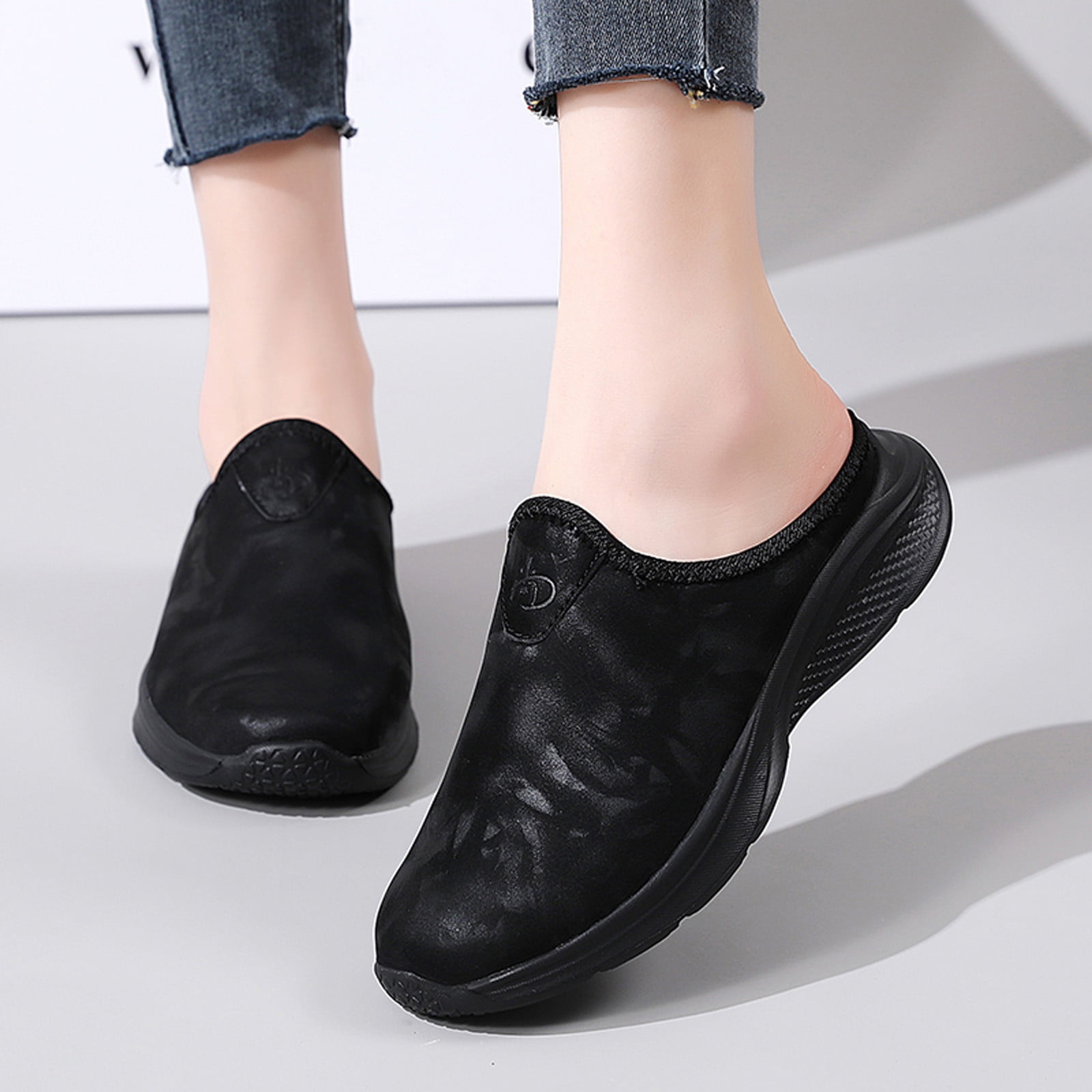 GUOBIOZIY Women's Backless Walking Sneakers Summer Slip-on Mule Shoes ...