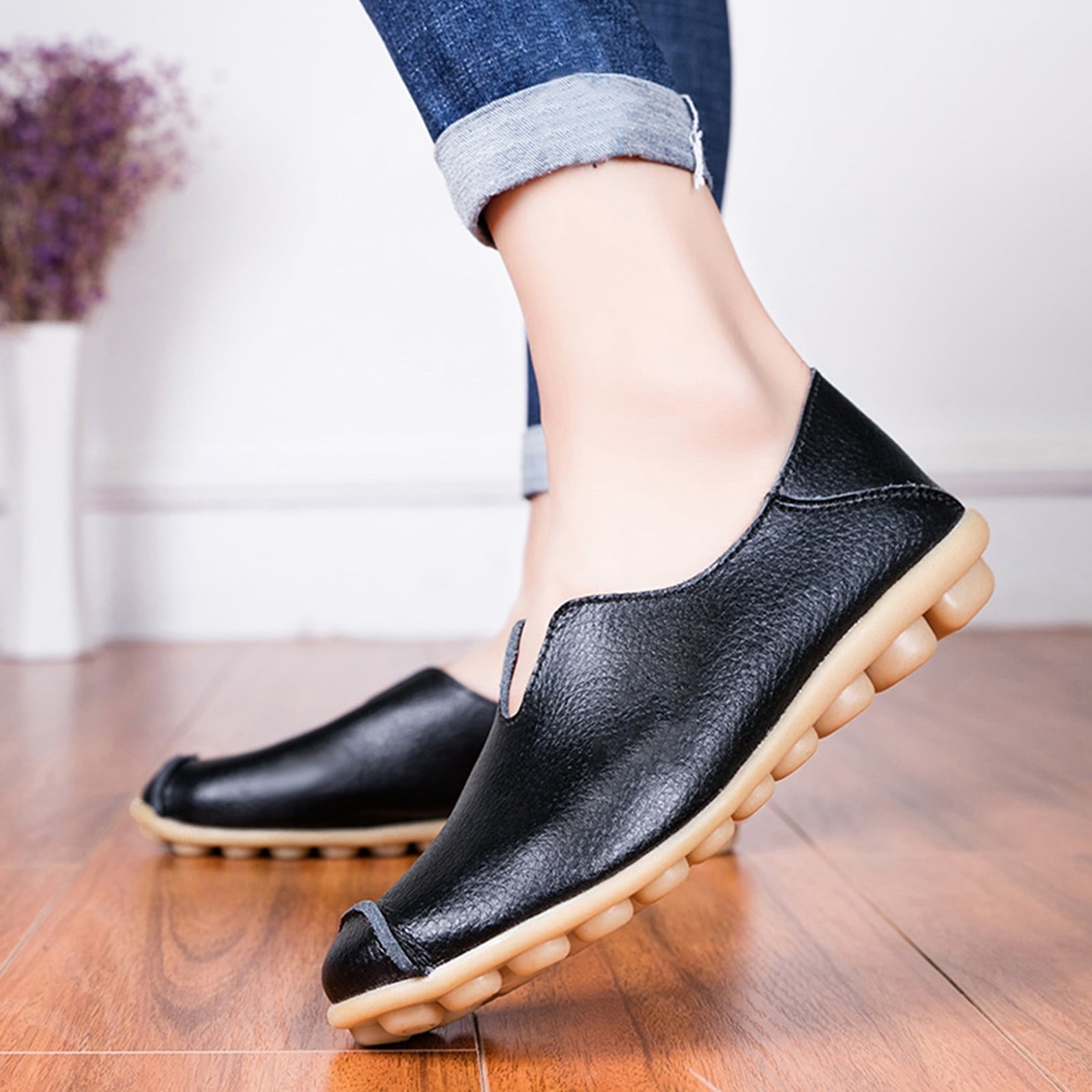GUOBIOZIY Women's Round Toe Loafer Flat Comfortable Work Shoes,Cute ...