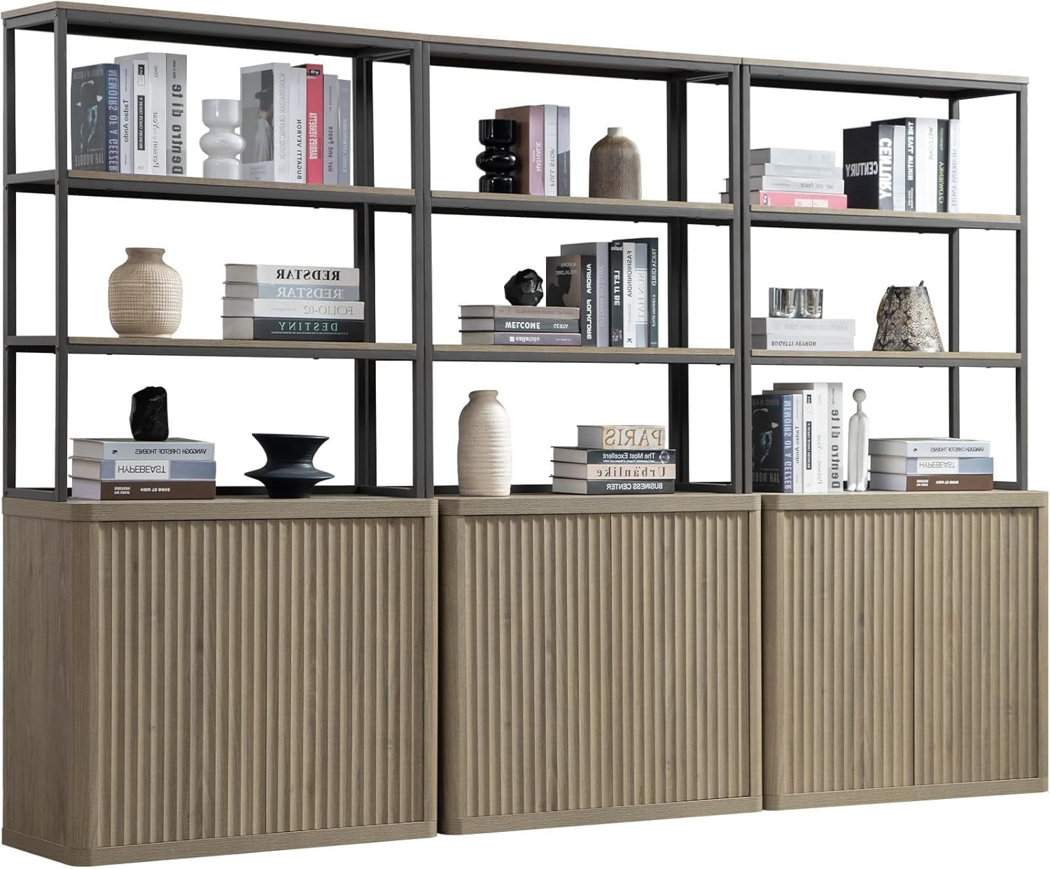 DFTFVYIBO Book Shelf Fluted Bookshelf 71" Tall Bookcase with Doors ...