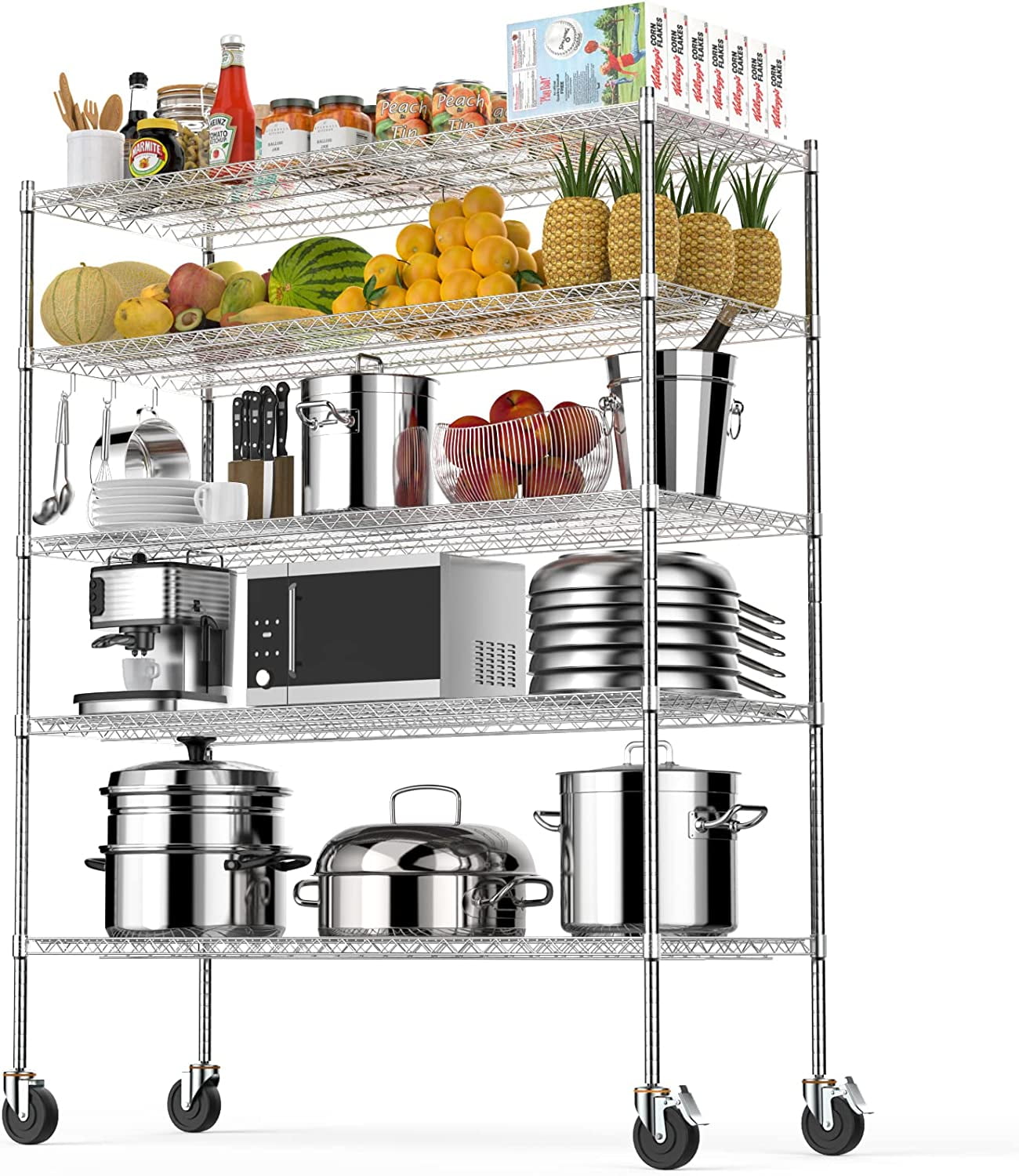 GUOBOUNP Wire Shelving Unit with Wheels Heavy Duty Commercial-Grade Adjustable Storage Shelves ...