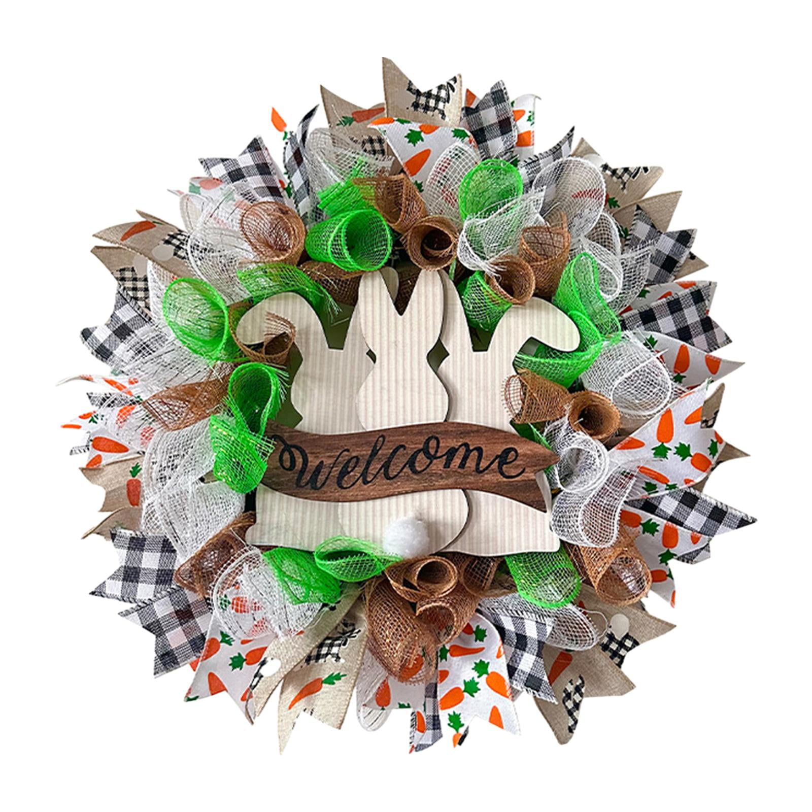 GUOOL Easter Hanging Door Sign Easter Rabbit Wreath Spring Decoration ...