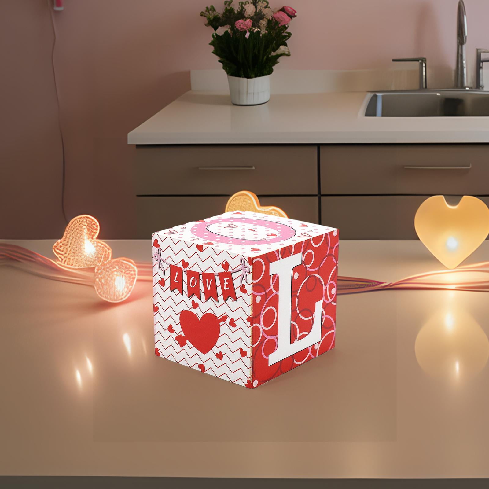 GUOOL Valentines Day Heart Wood Sign Wooden Heart Block Signs Rustic ...