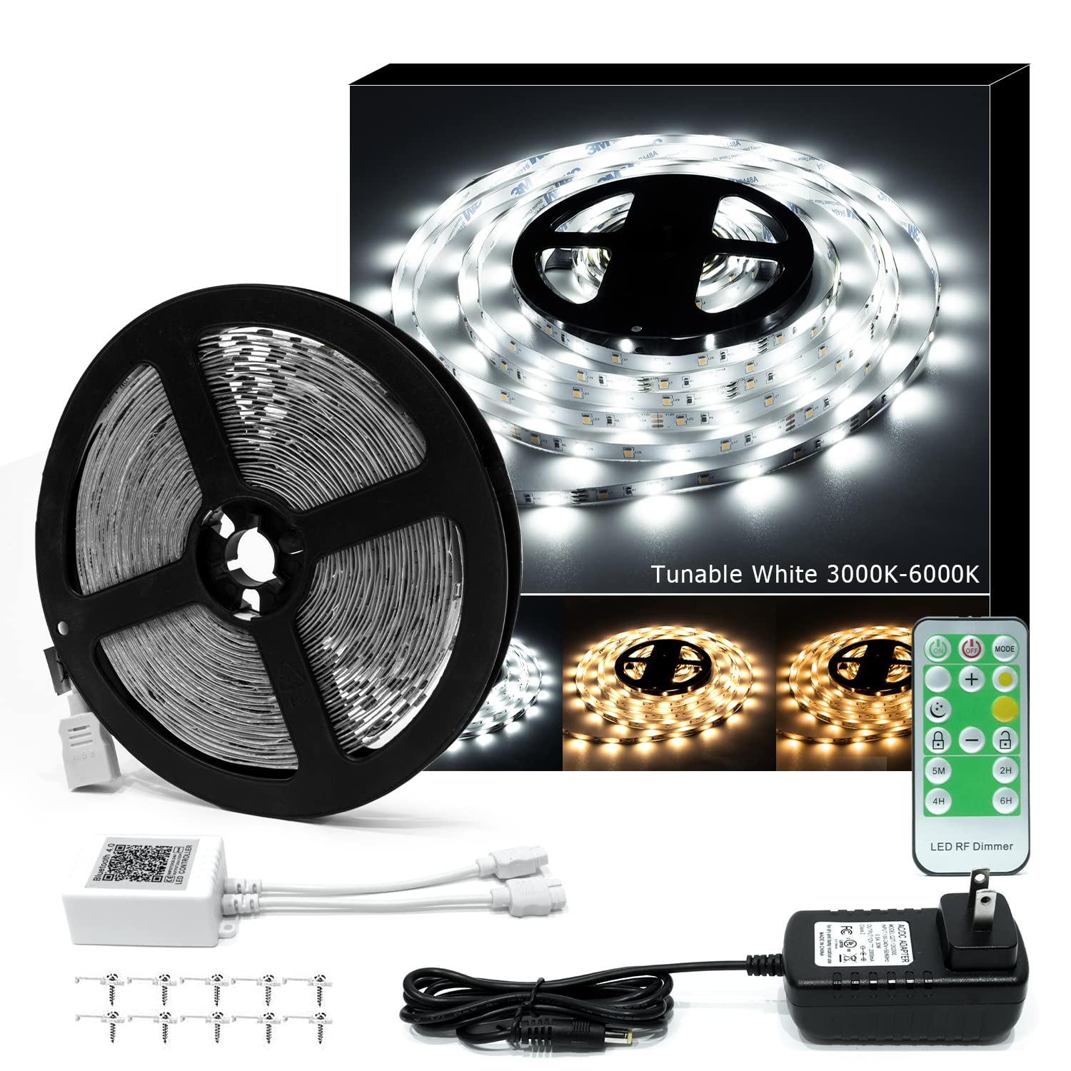 GUOTONG 6m LED Strip Lights, 3000K-6000K Tunable White, 20ft Dimmable ...
