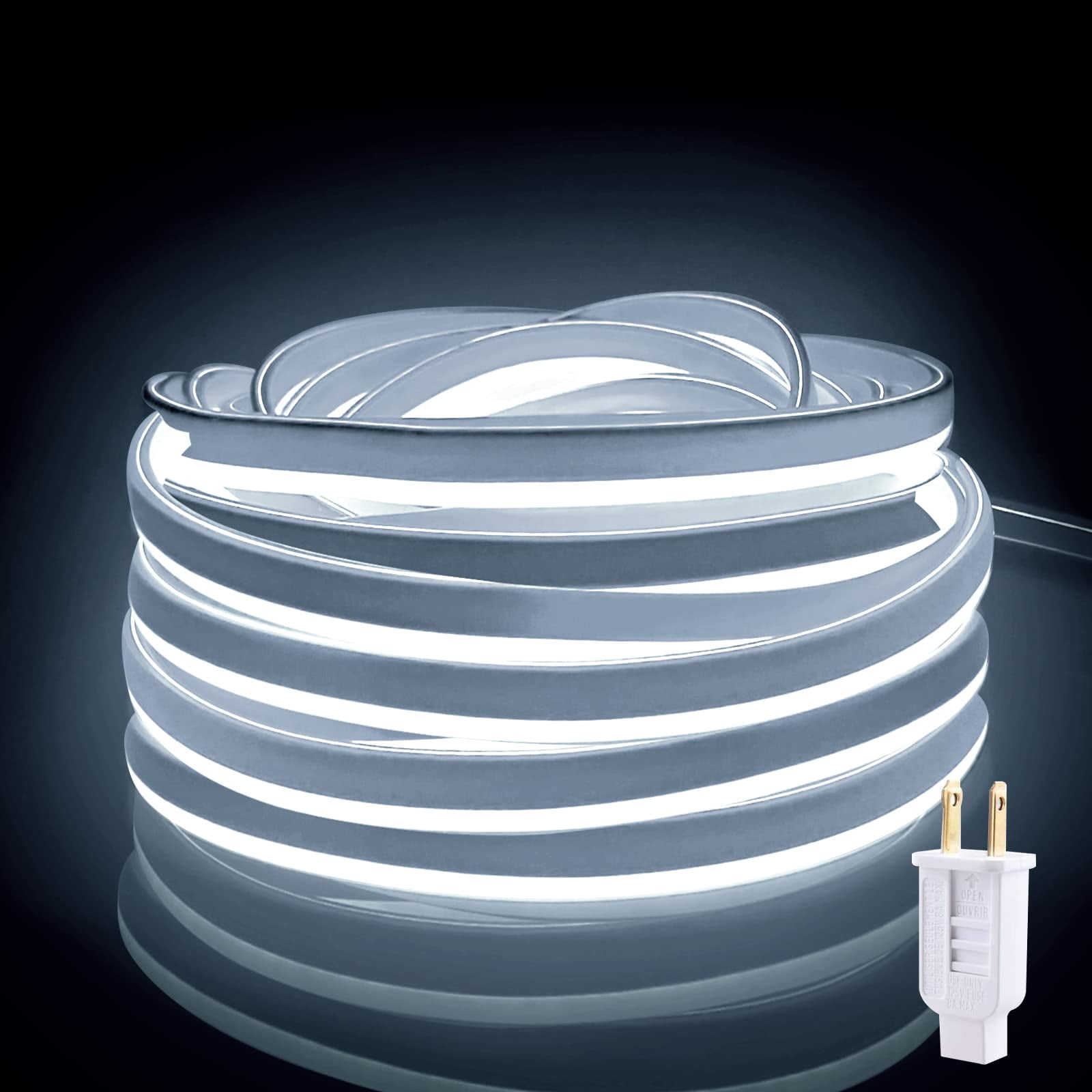 GUOTONG Neon Rope Lights 50ft/15m 110V Daylight White LEDs Waterproof ...