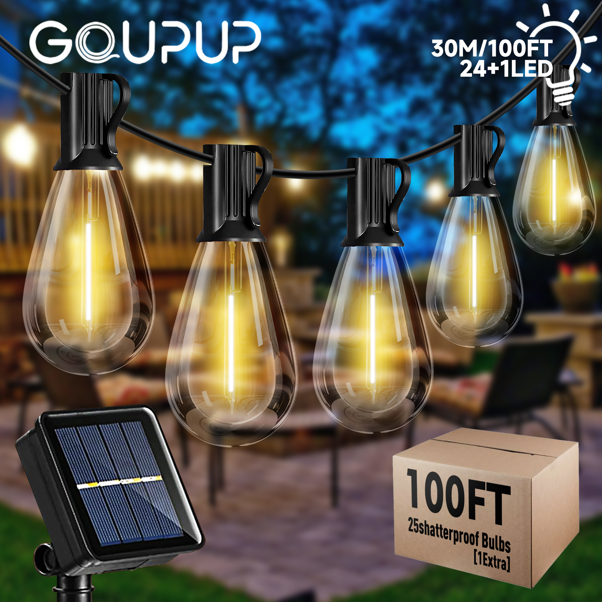 Enbrighten Classic LED Cafe String Lights, 12ft, Black Cord - Walmart.com