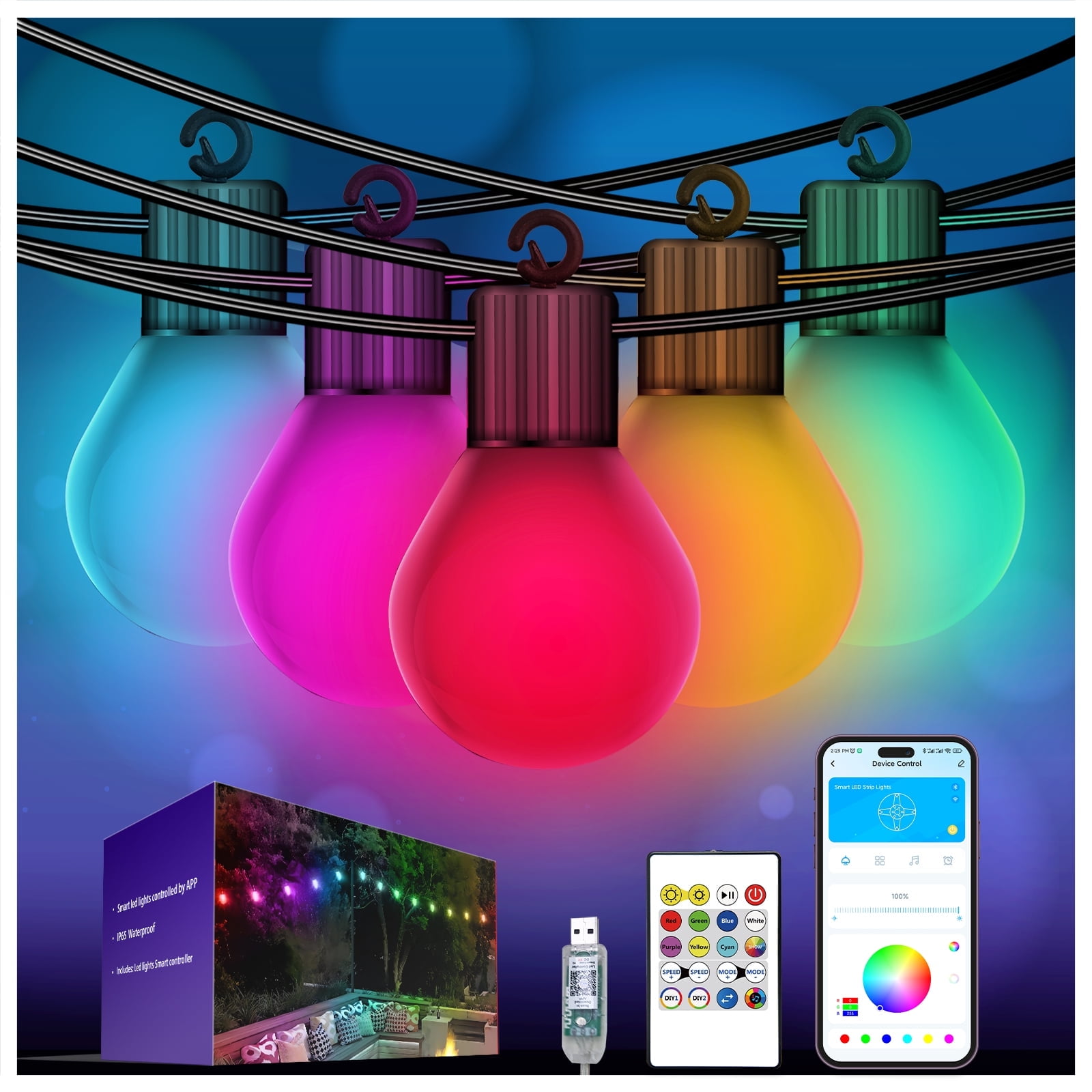 GUPUP Smart Outdoor String Lights, Waterproof RGBIC Patio Lights APP ...