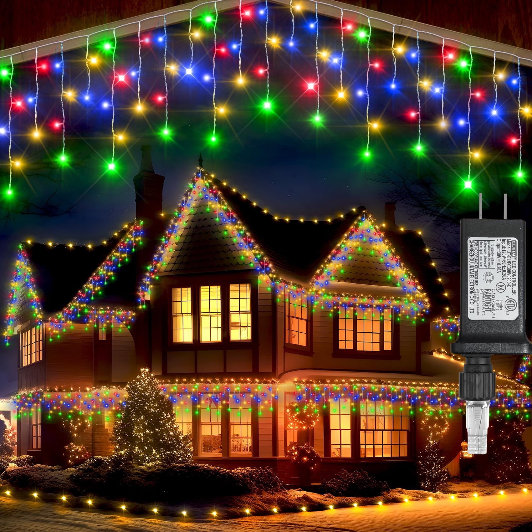 GUPUP 33ft Christmas Icicle Lights, 360 LED Outdoor Multicolor 60 Drops ...