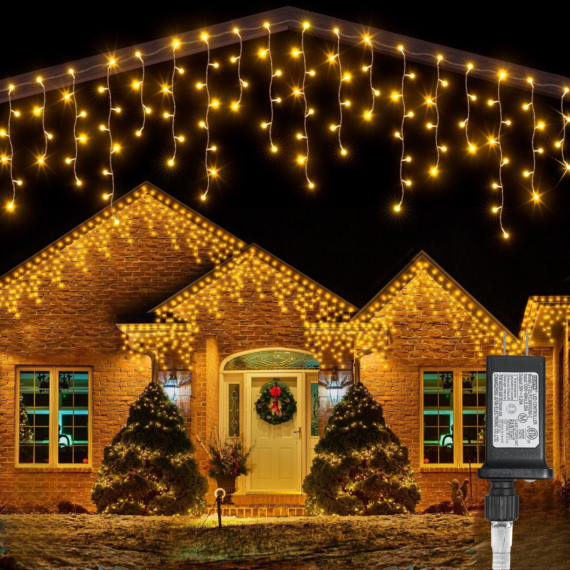 GUPUP 33ft Christmas Icicle Lights, 360 LED Outdoor Warm White 60 Drops ...