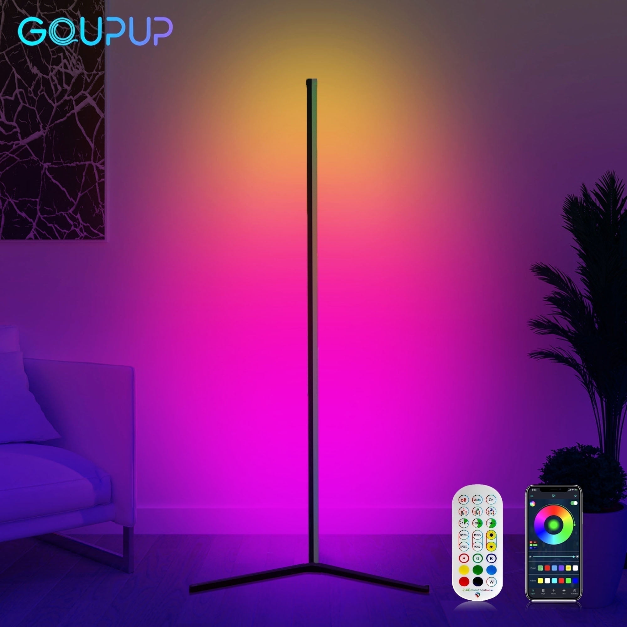 GUPUP Corner Lamp, USB Plug-in Music Sync Floor Lamp,APP Remote Control ...