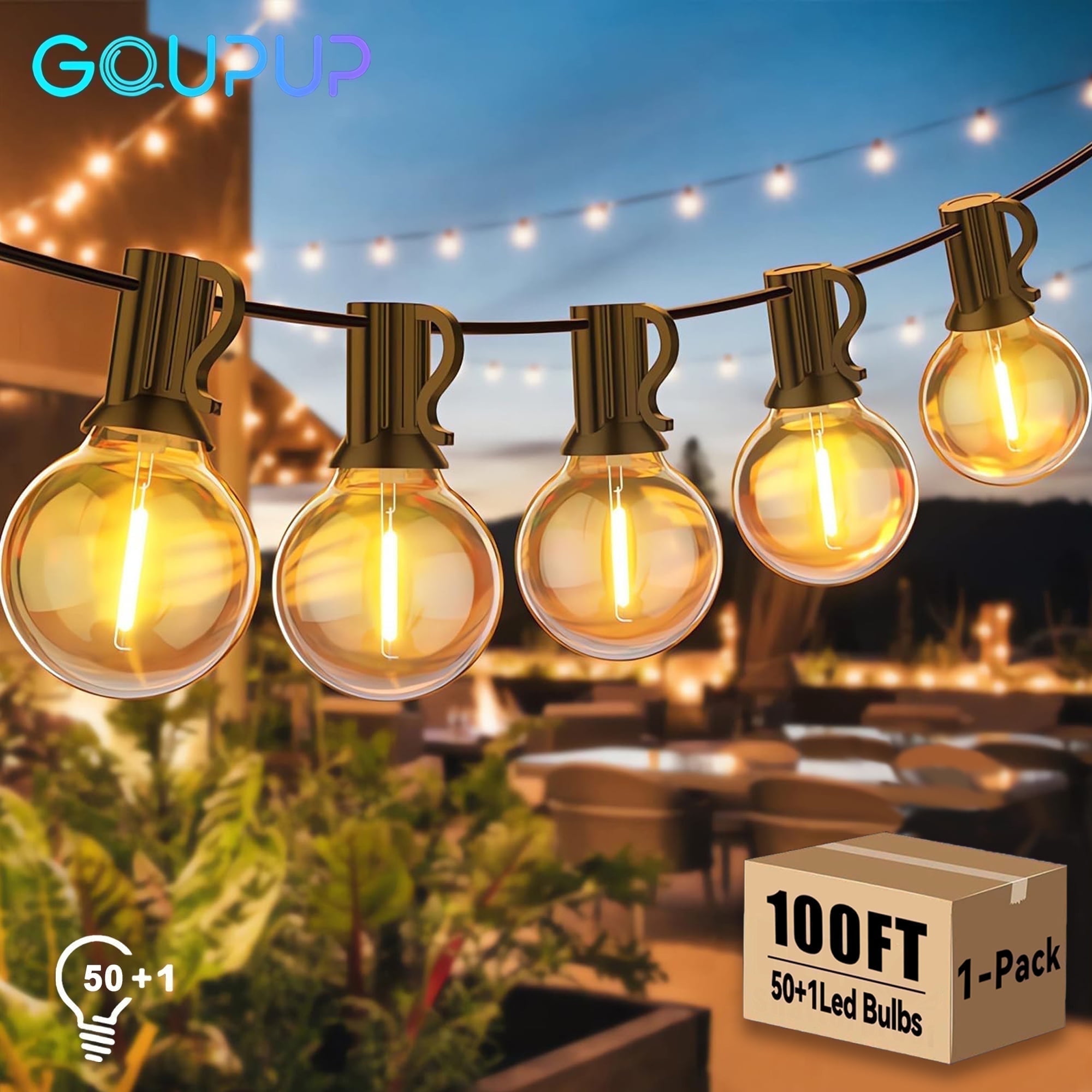 GUPUP Outdoor String Lights, 100FT G40 Patio Lights, Waterproof Hanging Lights for Yard, Porch ...