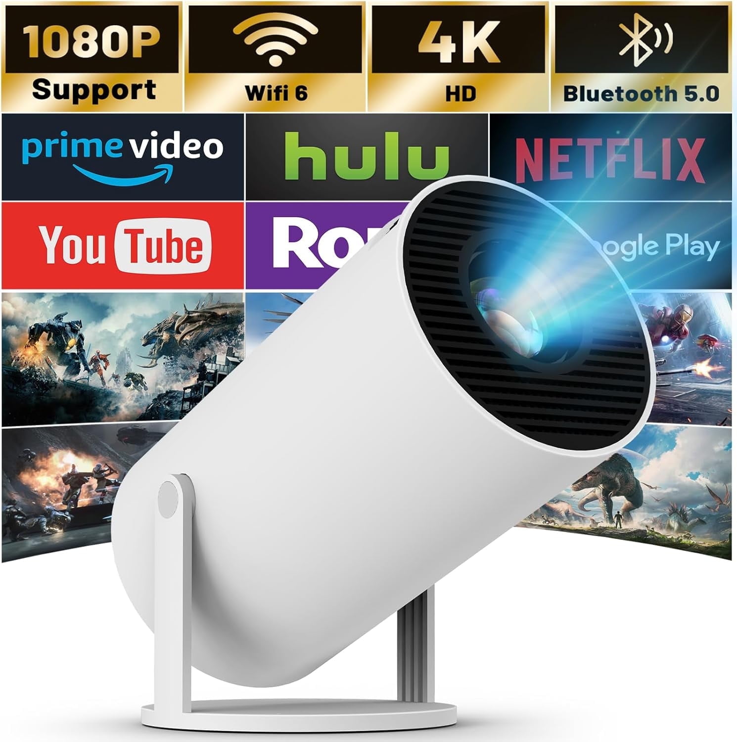 GUQDZOF Mini Projector with WIFI 6 and Bluetooth, 4K Support Portable ...