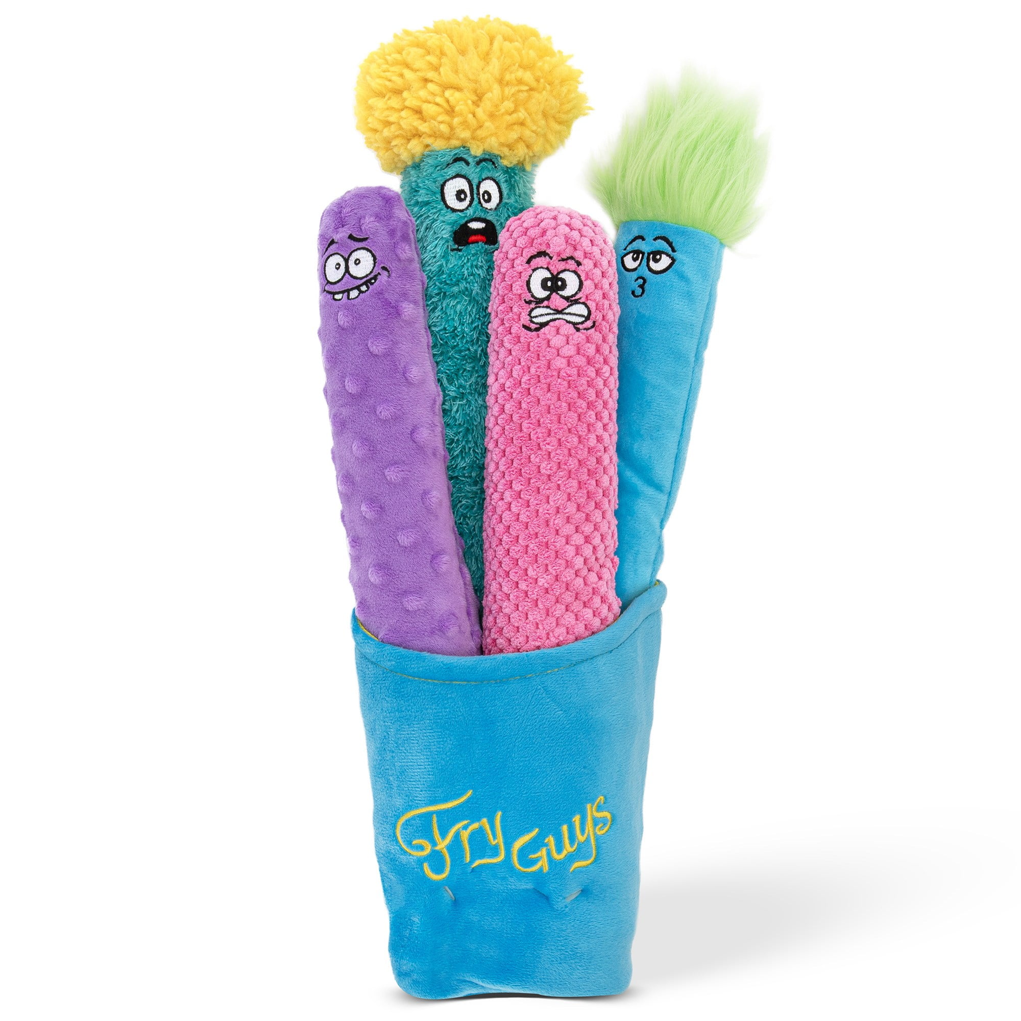 GURU Pet: Fry Guy: 5 Piece Set - Medium - 4 Plush Dog Toys w/ Holder ...
