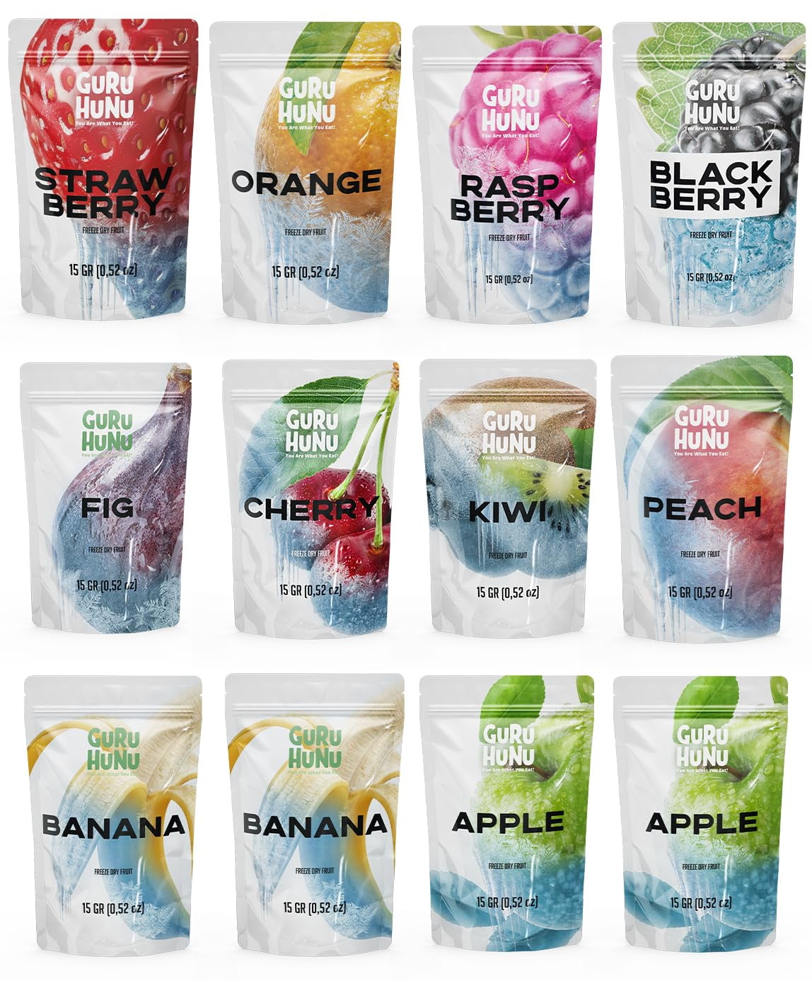 GURU HUNU Freeze Dried DPF11 Fruit Mix 12 Individual Fruit Snacks ...