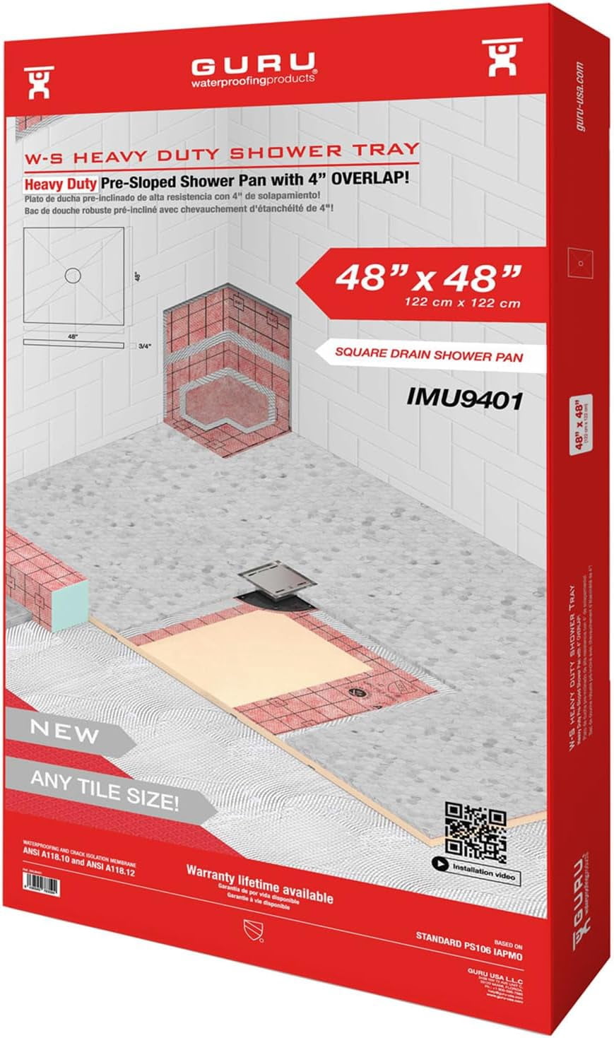 GURU USA W-S Heavy Duty Shower Tray for Square Drain, Bathroom Shower ...