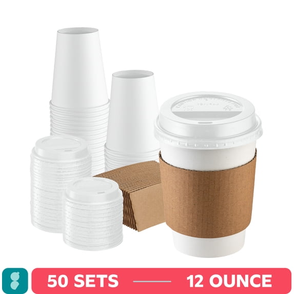 GUSTO, Disposable Coffee Cups, 12 oz, with Lids & Sleeves 50-pack ...