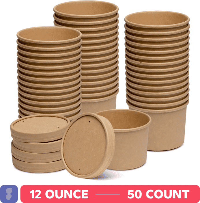 GUSTO 12 oz Kraft Food Containers, Disposable Ice Cream Cups with Lids ...