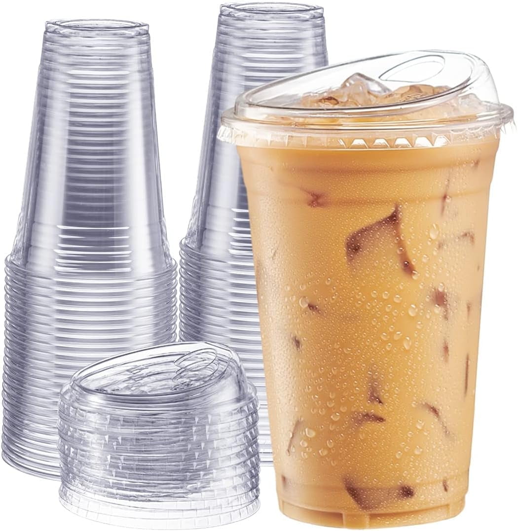 GUSTO 20 Oz Crystal Clear Plastic Cups with Strawless Sip Lids, 100 ...